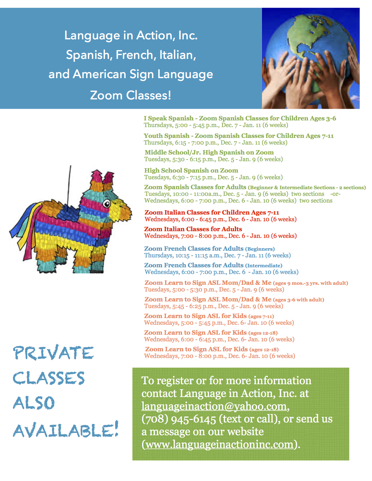 Upcoming Classes – Language in Action, Inc.